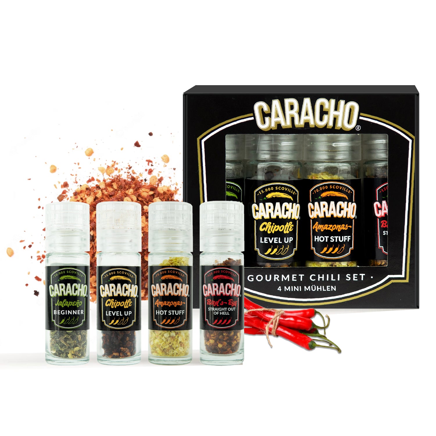 CARACHO Chili Mühlen - Chili Geschenkset für Schärfefans und Männer ...